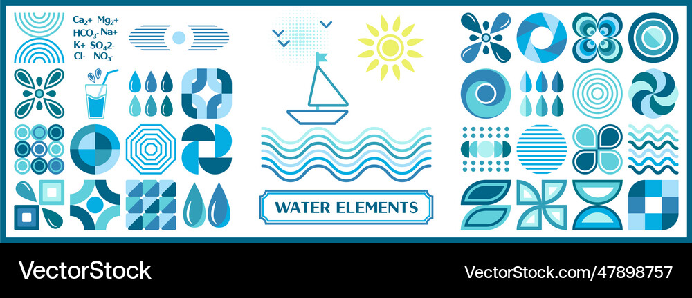 Set of water design elements in geometric style Vector Image