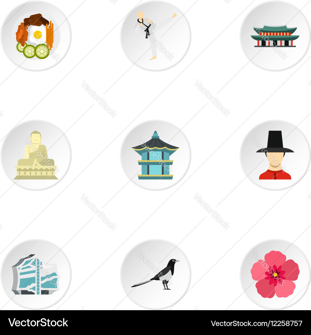 South korea icons set flat style Royalty Free Vector Image