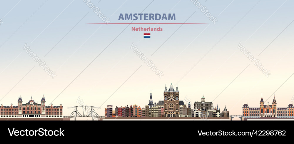 Amsterdam city skyline on colorful gradient Vector Image