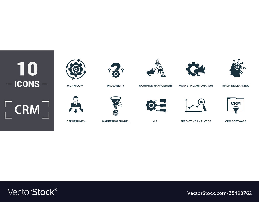 Crm icon set contain filled flat machine learning Vector Image