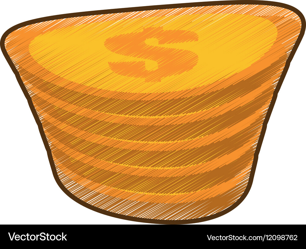 Drawing golden coin pile dollar Royalty Free Vector Image