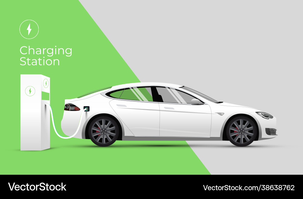 Electric car charging station web site banner Vector Image