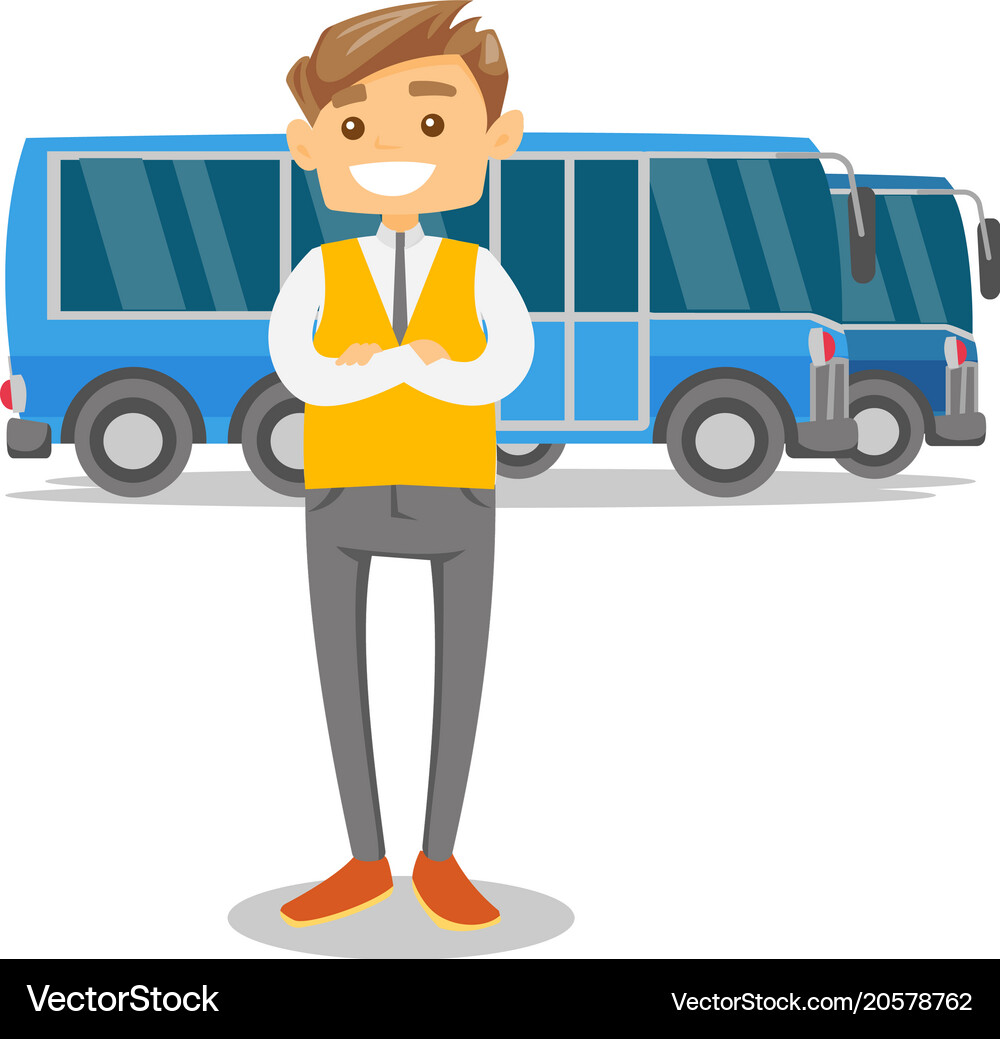 Full length young caucasian white bus driver Vector Image