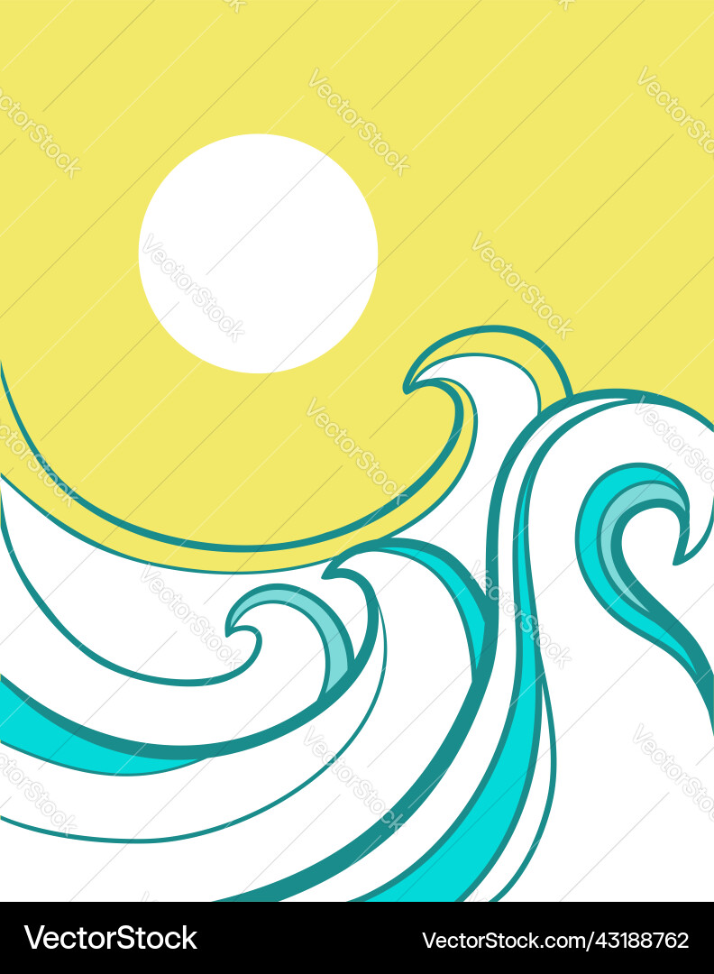 Sea big waves and sun poster Royalty Free Vector Image