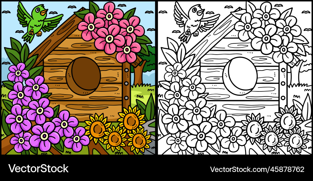 Spring bird house with flowers Royalty Free Vector Image