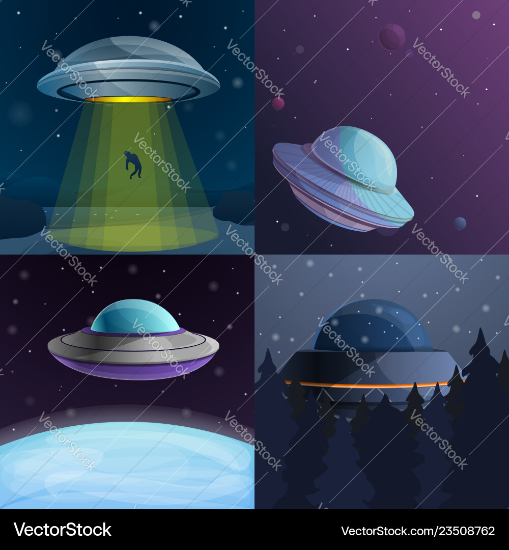 Ufo banner set cartoon style Royalty Free Vector Image