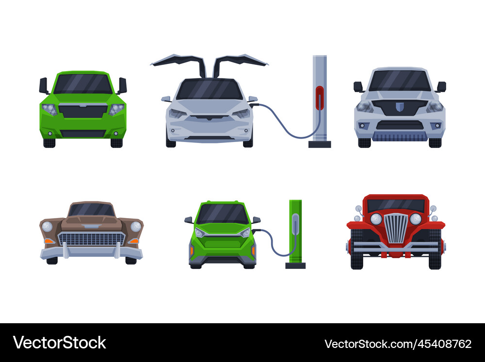 Urban traffic car vehicles set front view Vector Image