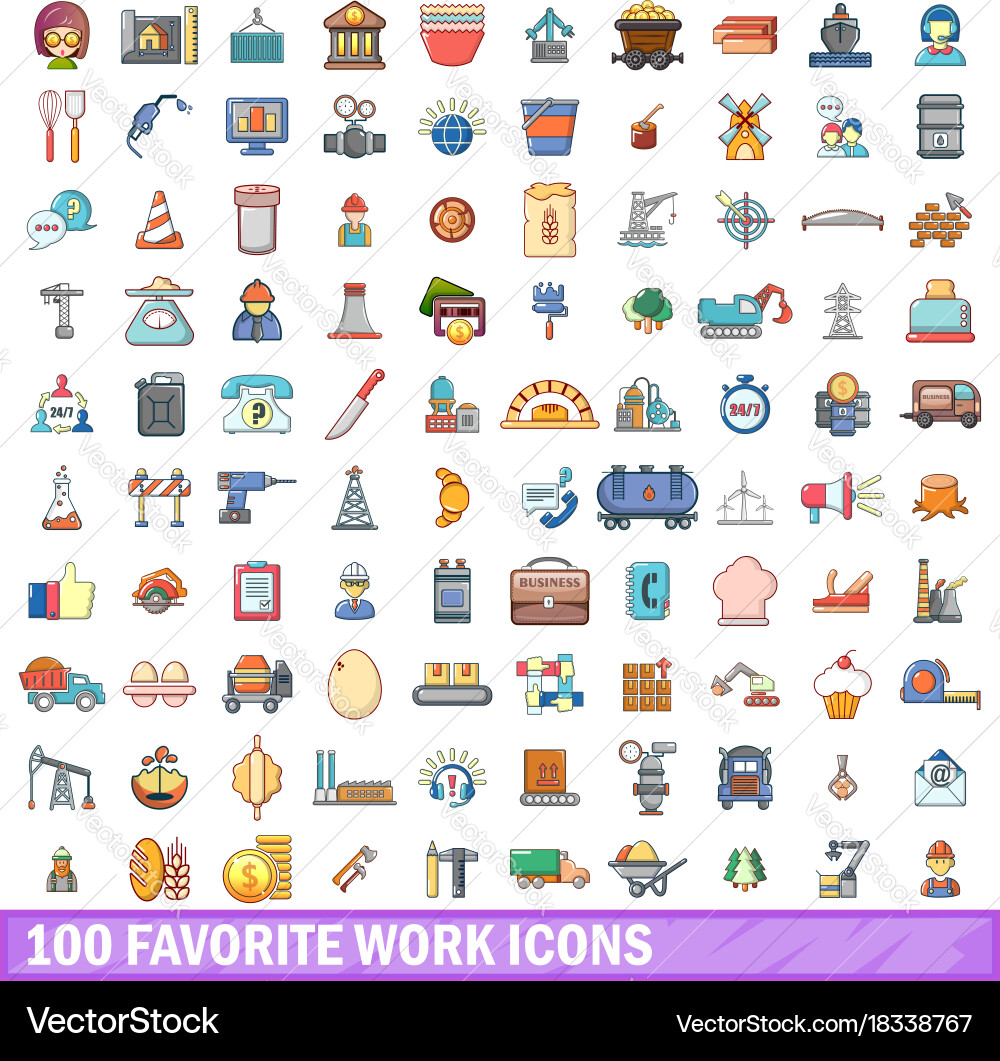 100 favorite work icons set cartoon style Vector Image