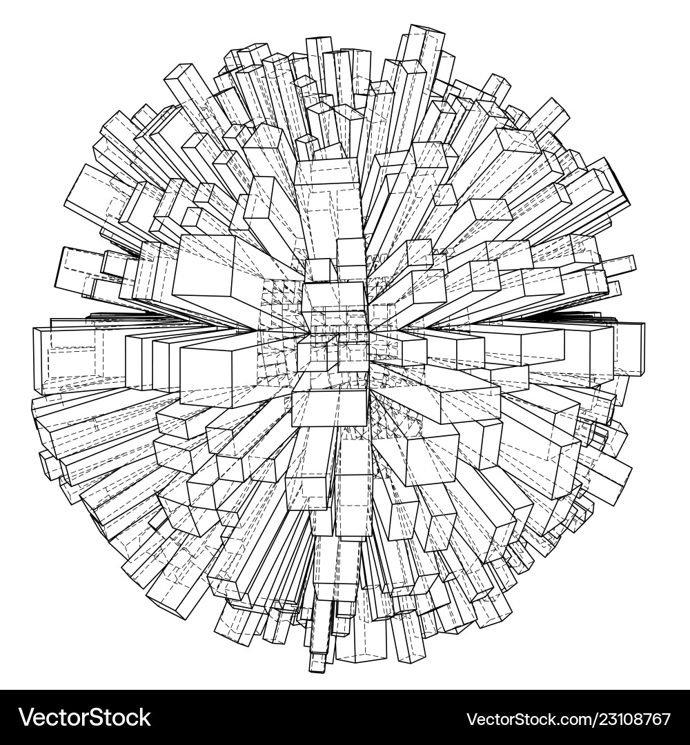 Abstract 3d sphere with city blueprint style Vector Image