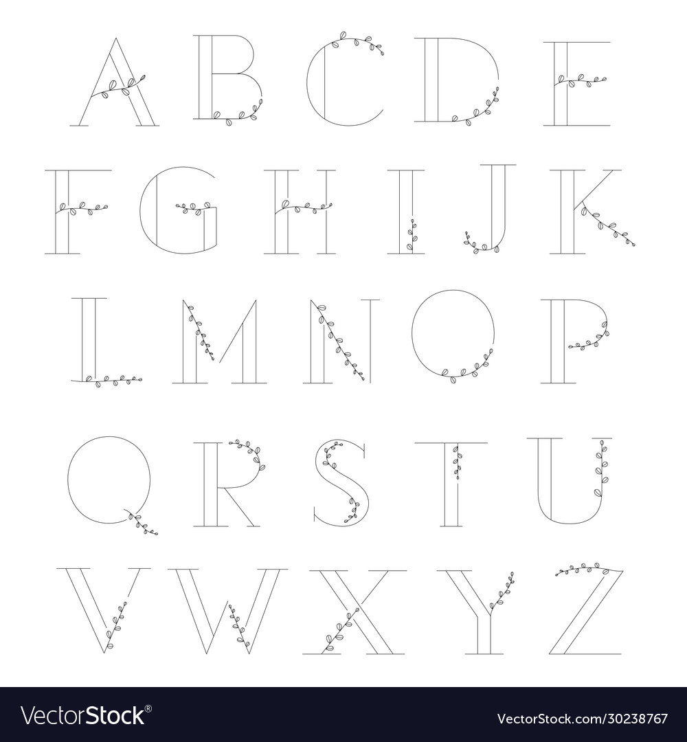 Alphabet with leaf minimal design line art Vector Image