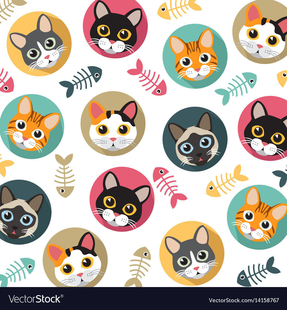 Cats and fishbone pattern Royalty Free Vector Image