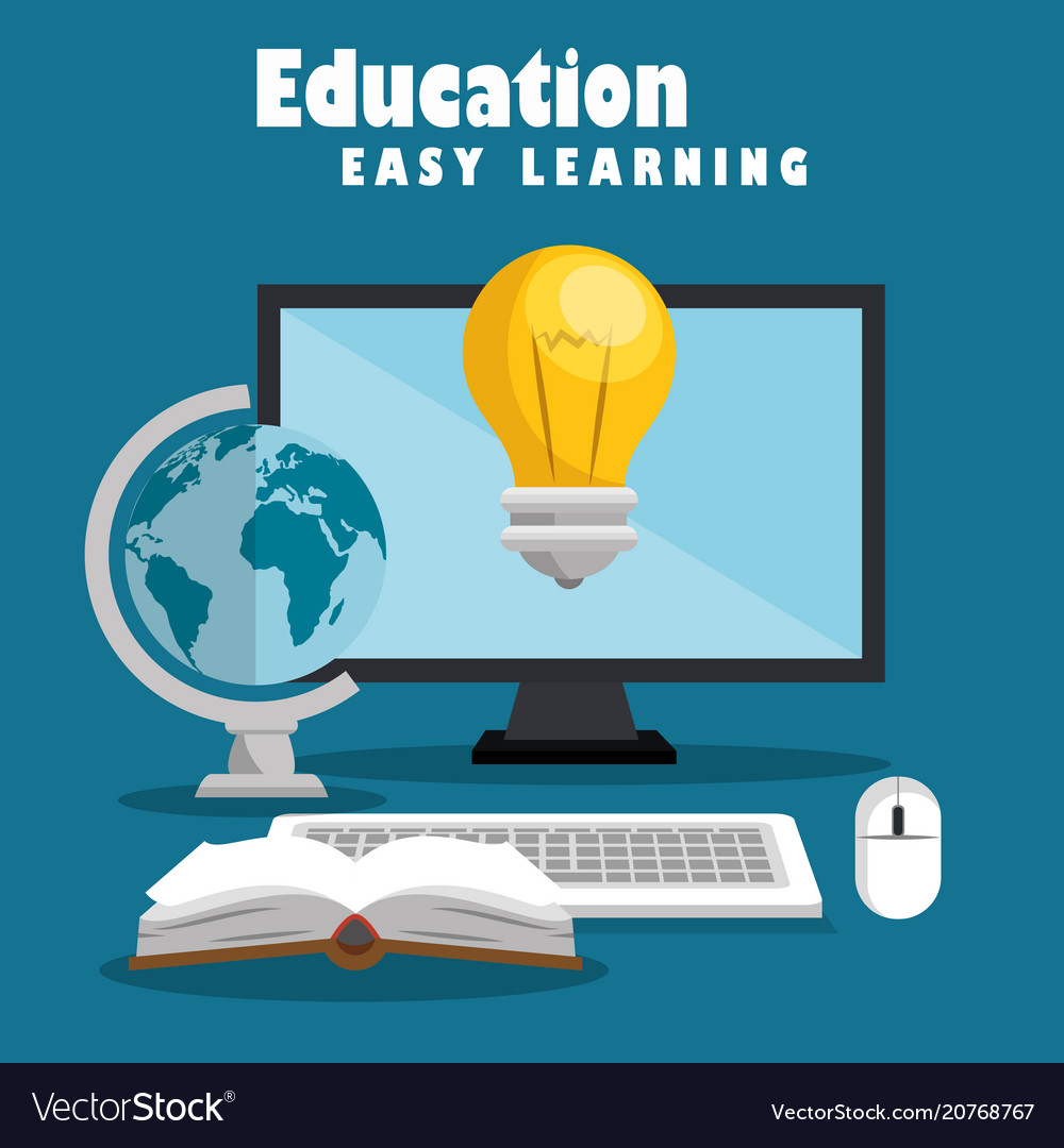 Desktop computer with easy learning icons Vector Image
