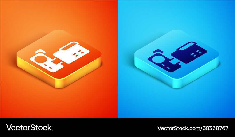 Isometric cinema camera icon isolated on orange Vector Image