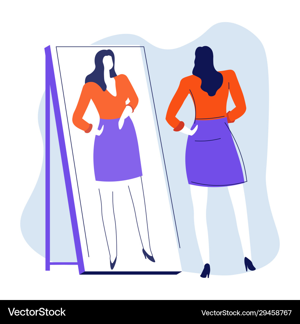 Mirror and woman looking at reflection isolated Vector Image