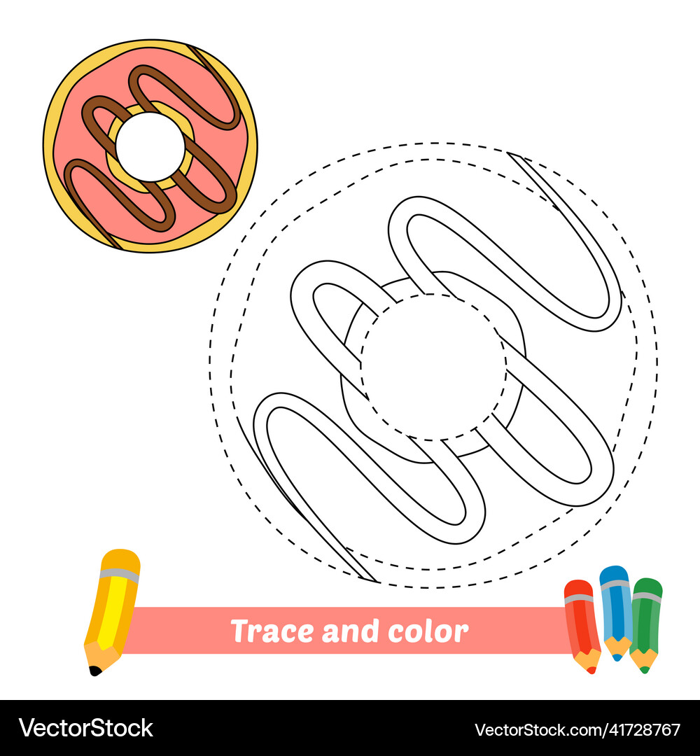 Trace and color for kids doughnut Royalty Free Vector Image