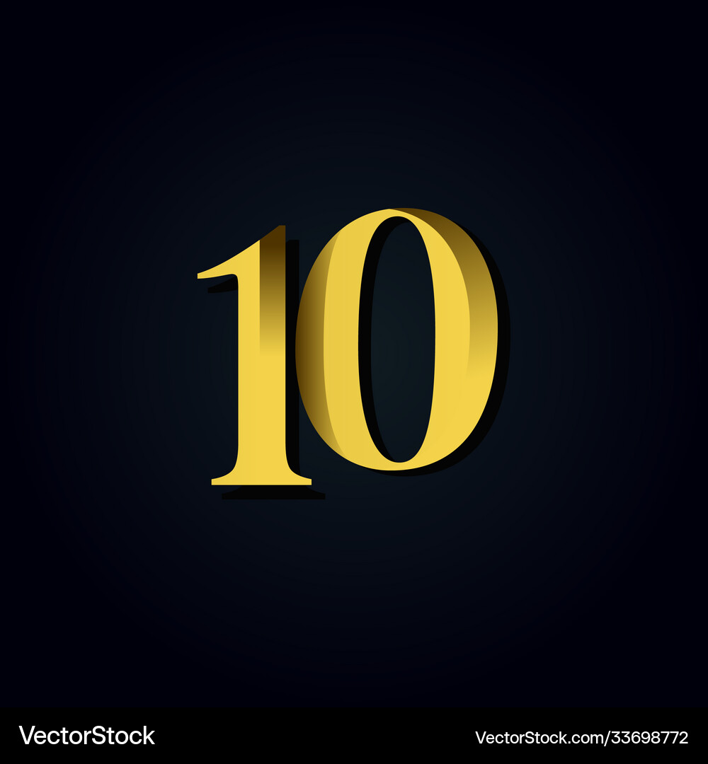 Number 10 Design 10 Ten Number Numeral Digit Golden 3d Logo Icon