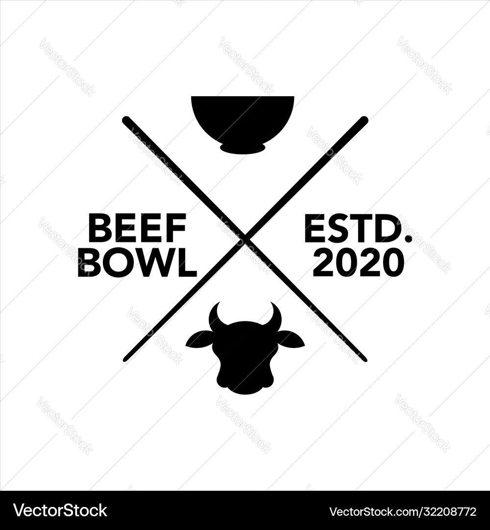 Beef bowl logo healthy cuisine Royalty Free Vector Image