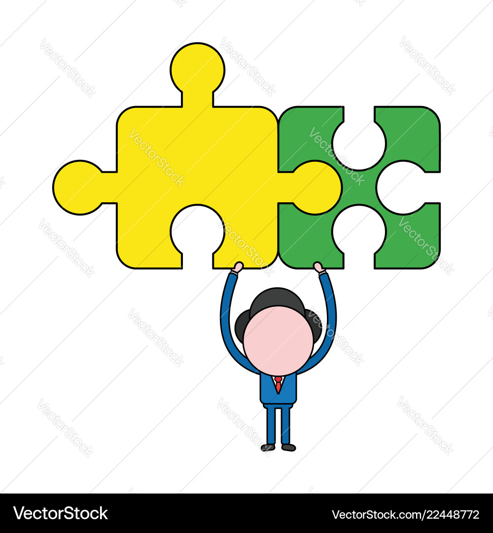 Concept businessman character holding up two Vector Image
