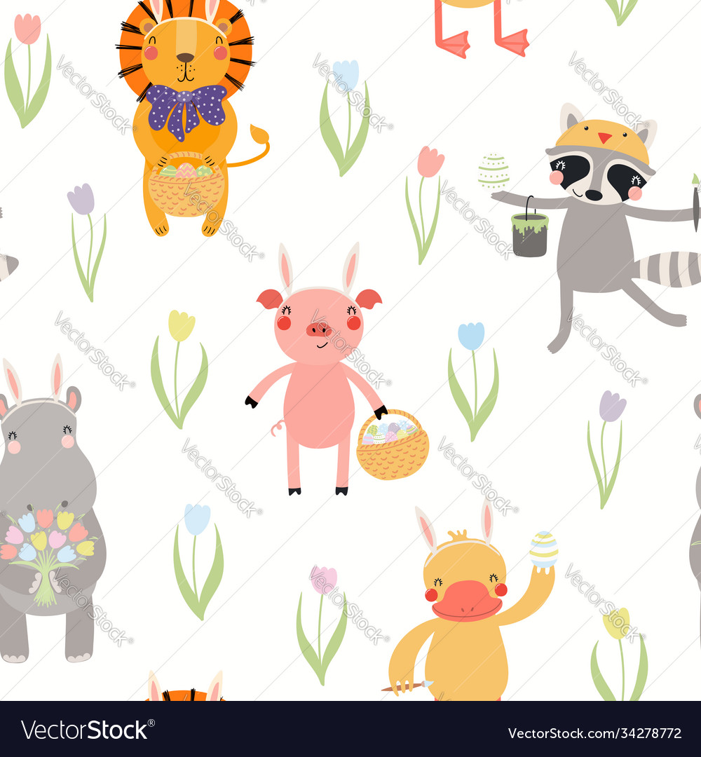 Cute easter spring seamless pattern Royalty Free Vector