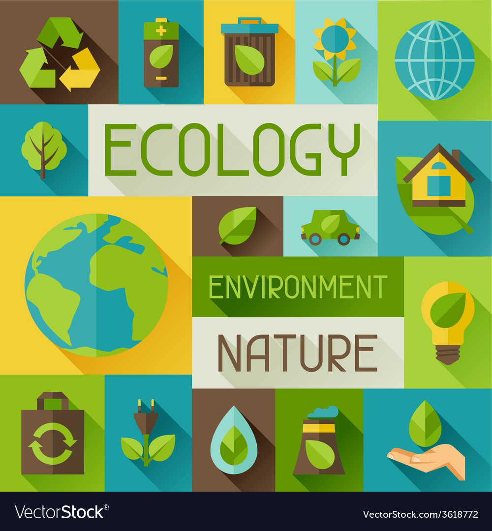 Ecology Background With Environment Icons Vector Image