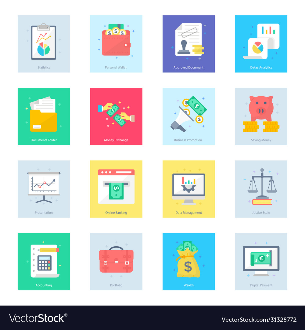 Finance flat icons set Royalty Free Vector Image