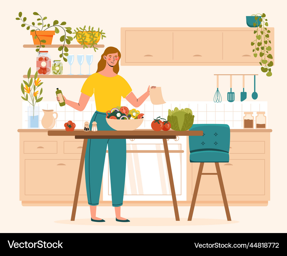 Happy woman cooking Royalty Free Vector Image - VectorStock