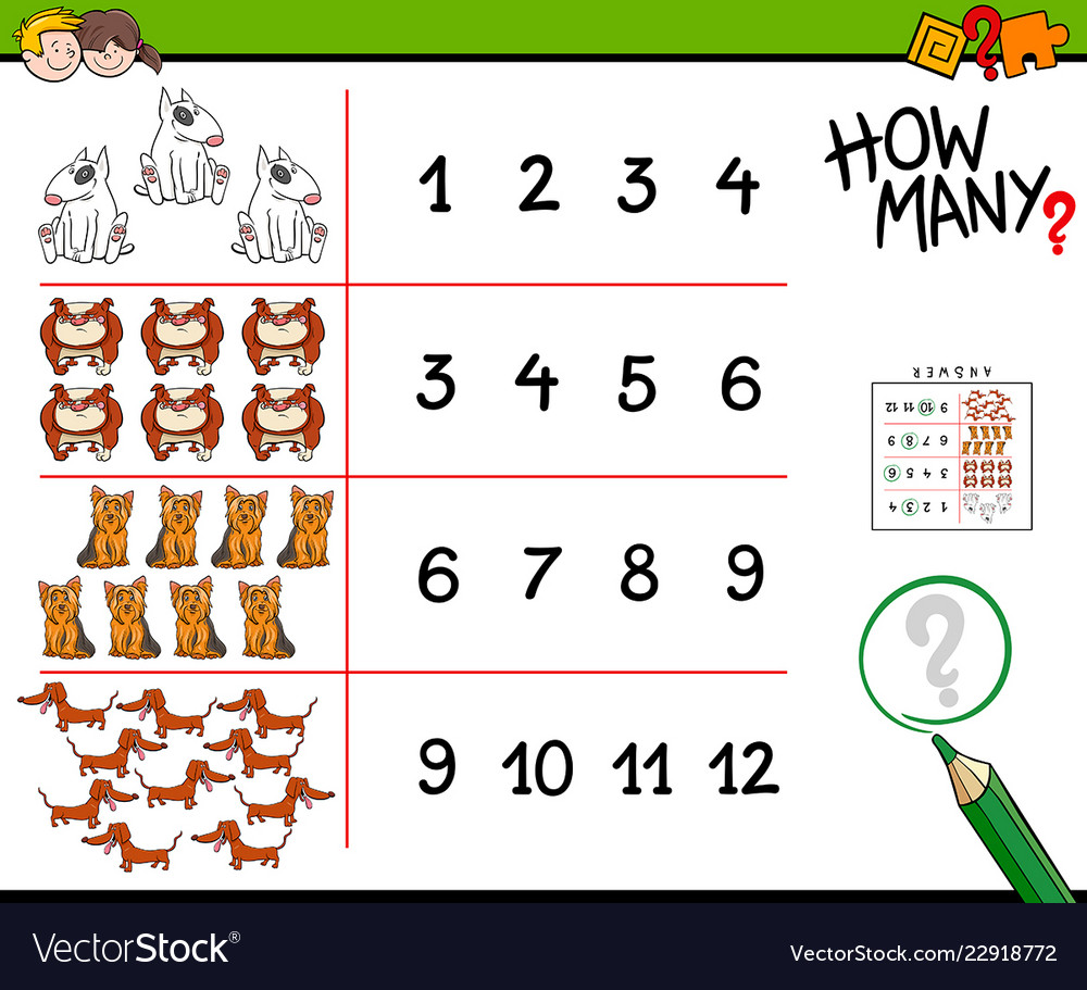 How many dogs counting game Royalty Free Vector Image