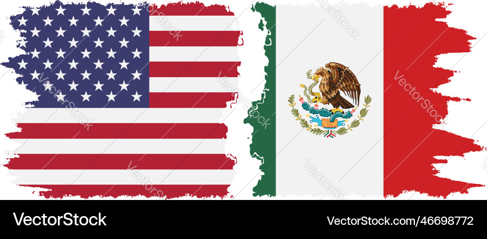 Mexico and usa grunge flags connection Royalty Free Vector