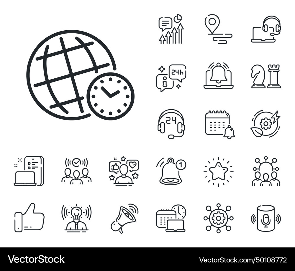 Time zone line icon world clock sign watch Vector Image