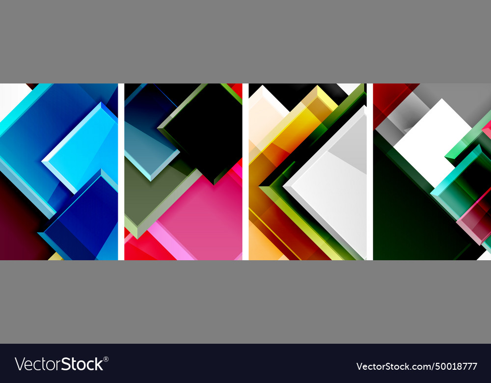 Color glass glossy square composition poster set Vector Image