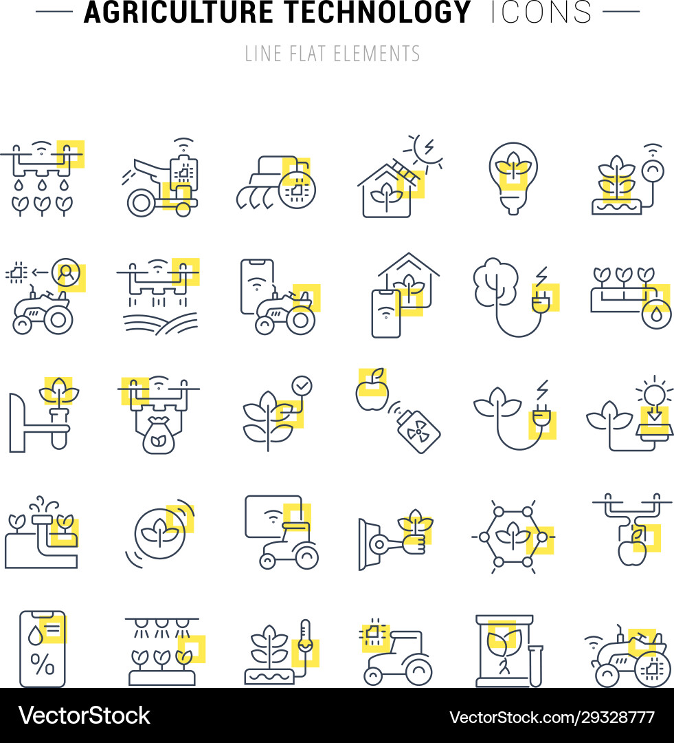Set line icons agriculture technology Royalty Free Vector