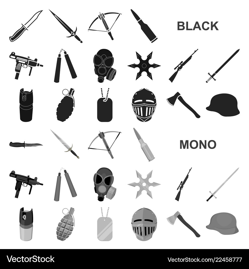 Types weapons black icons in set collection Vector Image