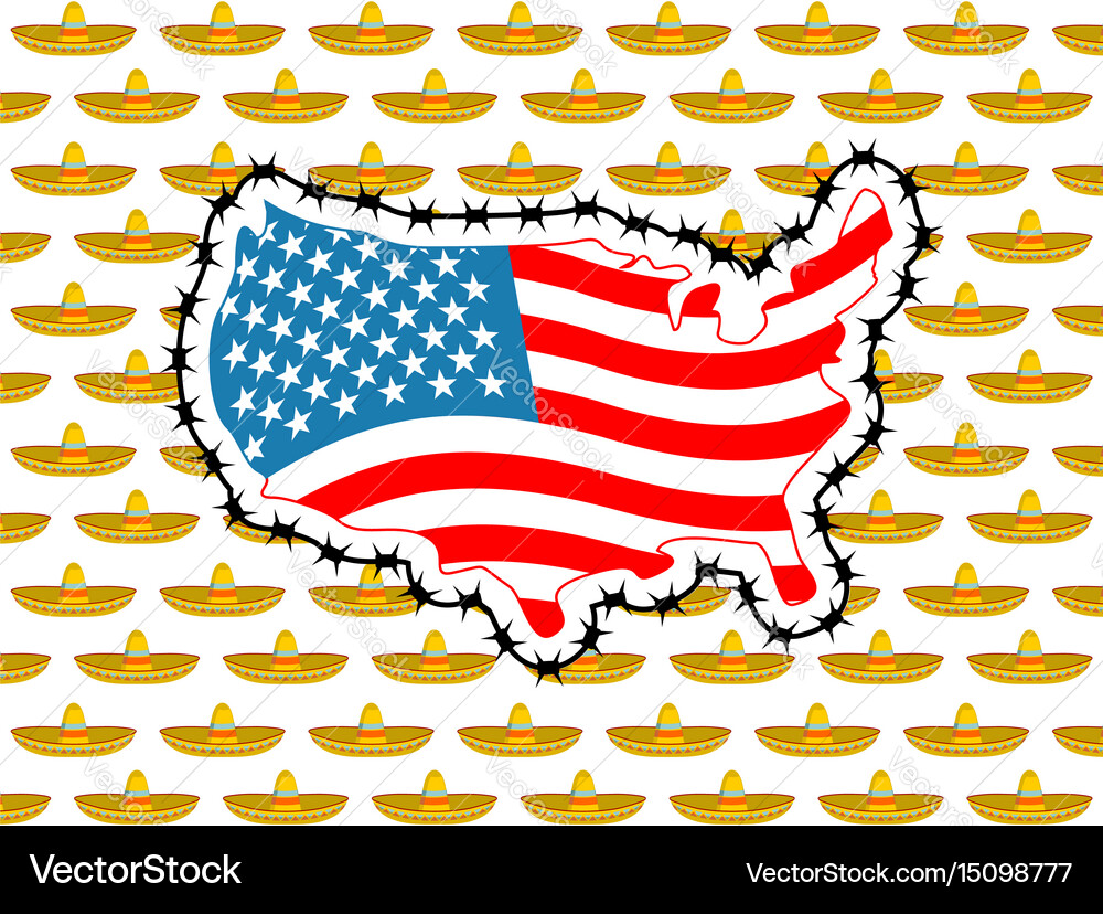 Us closes border with mexico stop sombrero map Vector Image