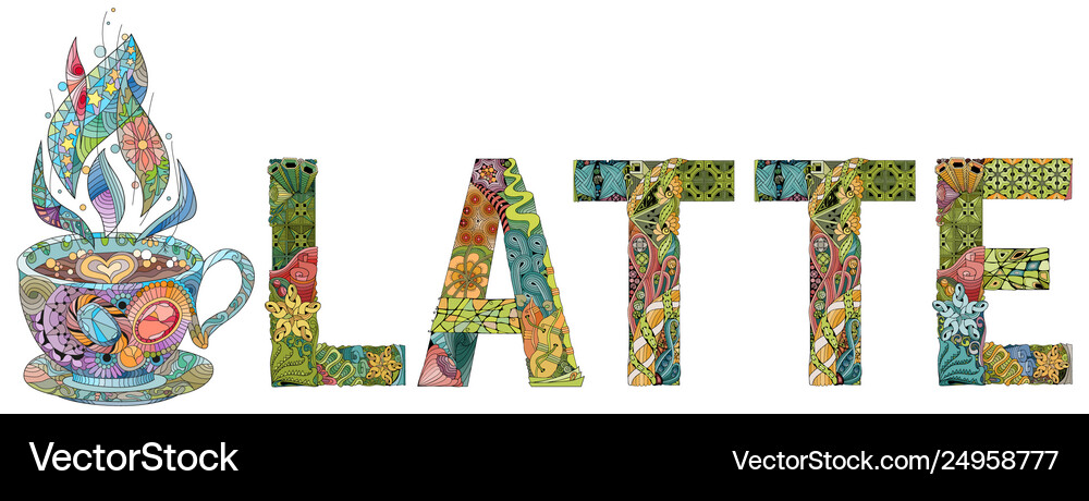 Word latte with cup silhouette decorative Vector Image