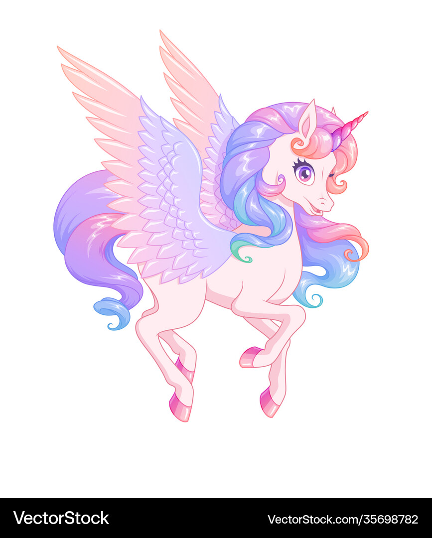 Beautiful flying winged pink unicorn Royalty Free Vector