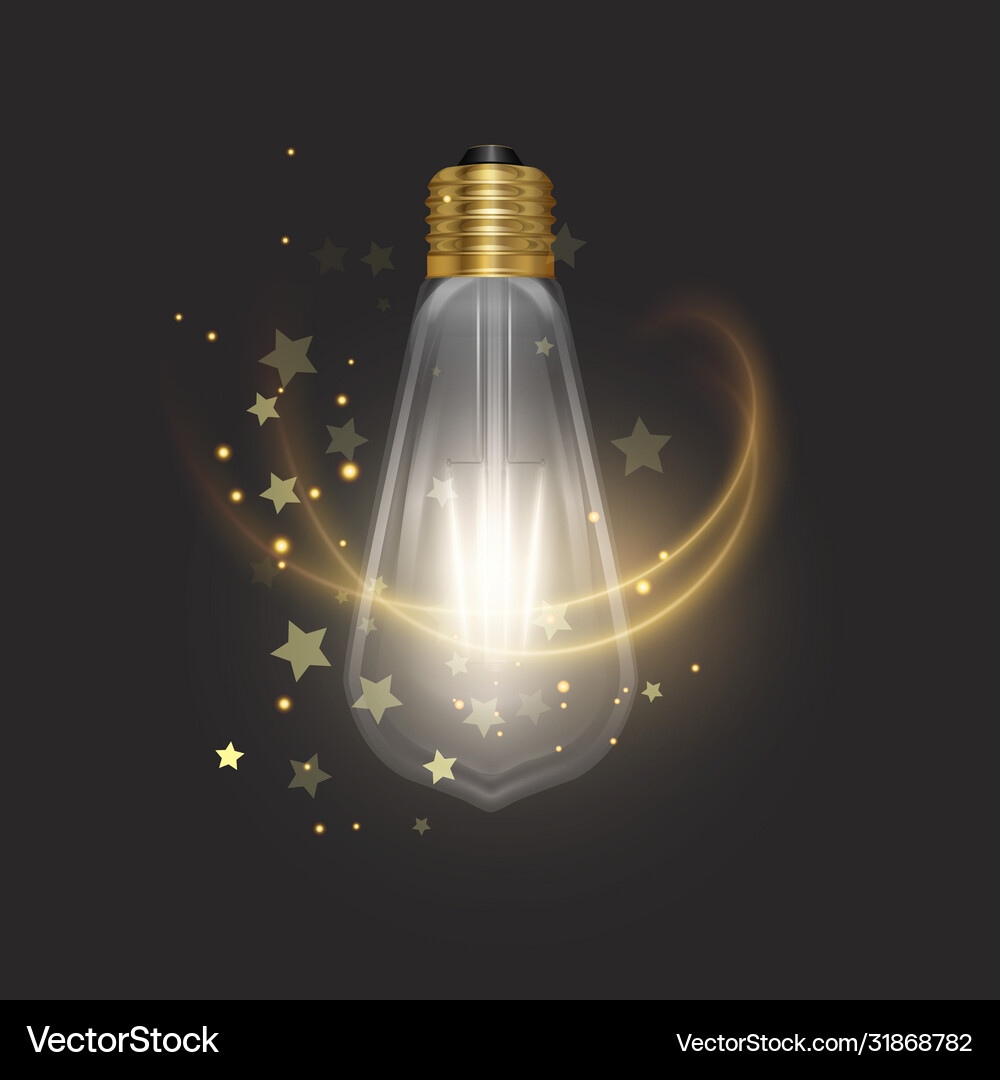 Bulb in retro style on dark substrate glowing Vector Image