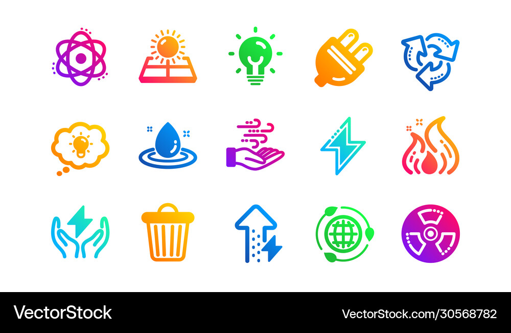 Energy icons solar panels wind Royalty Free Vector Image