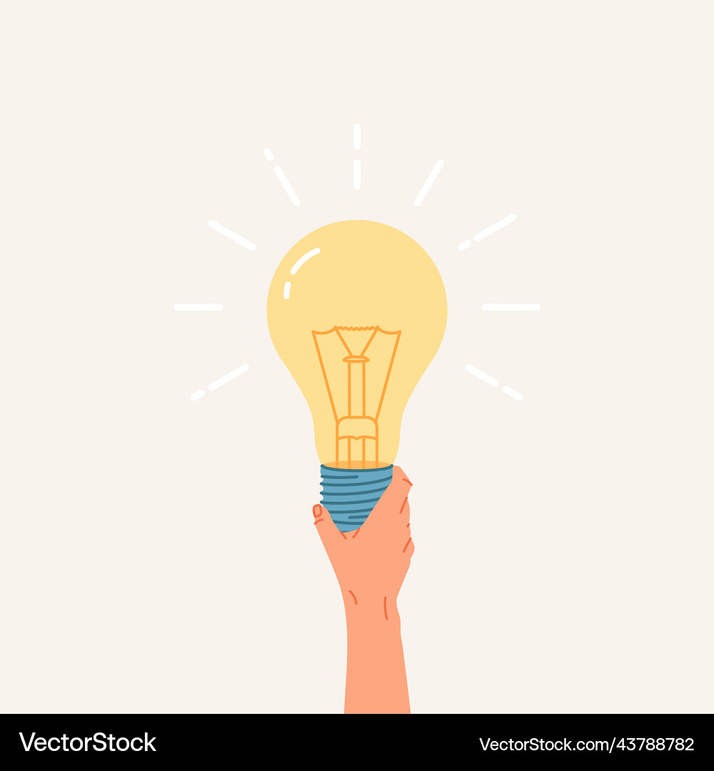 Hand holding light bulb flat of a glowing light Vector Image