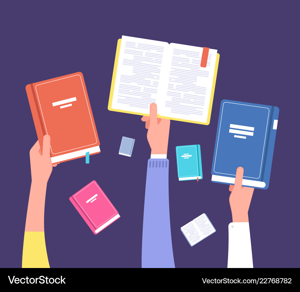 Hands holding books public library literature Vector Image