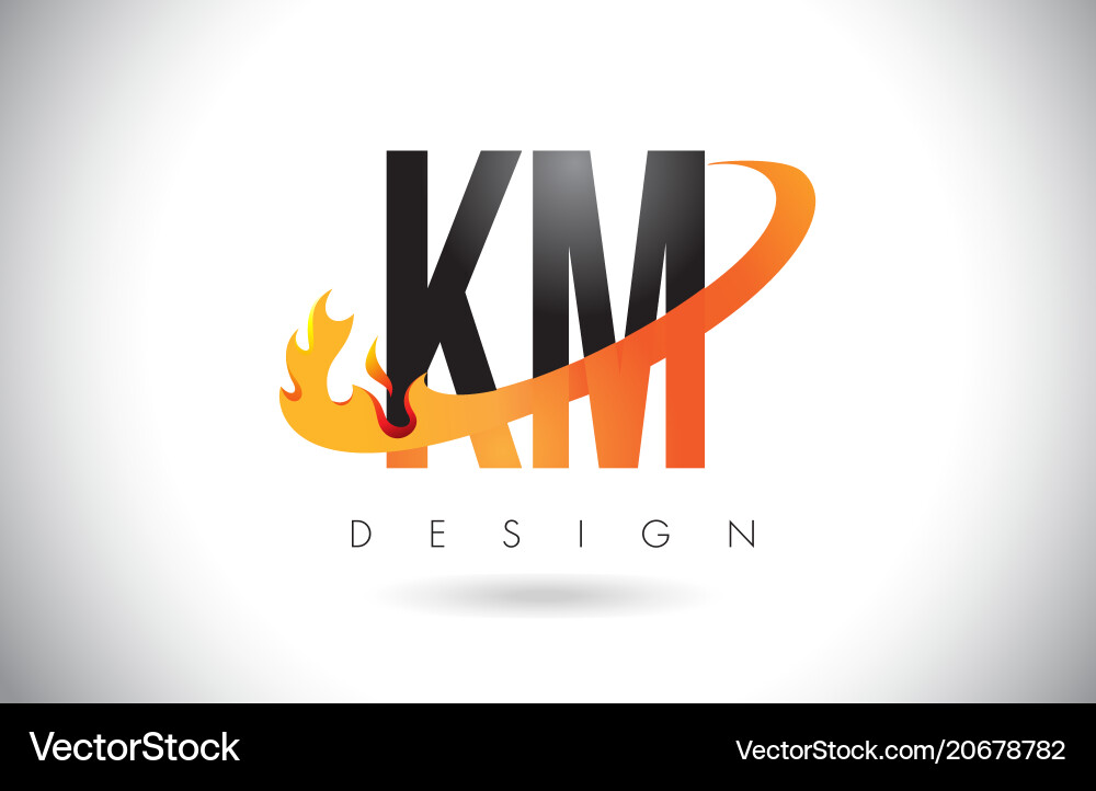 Km k m letter logo with fire flames design Vector Image