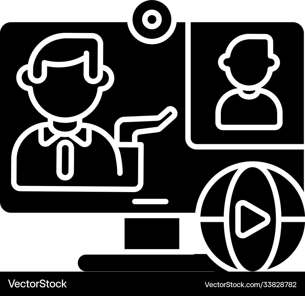 Online conference black glyph icon Royalty Free Vector Image