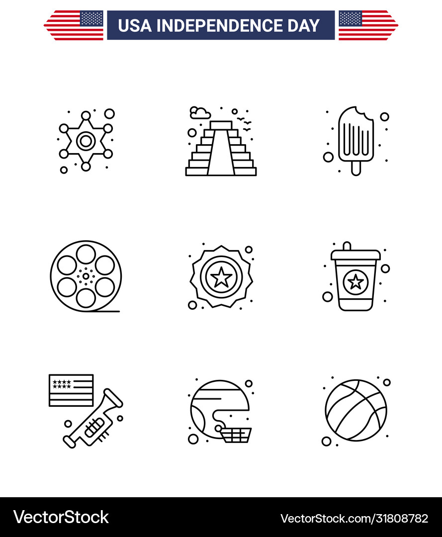 Set 9 modern lines pack on usa independence Vector Image