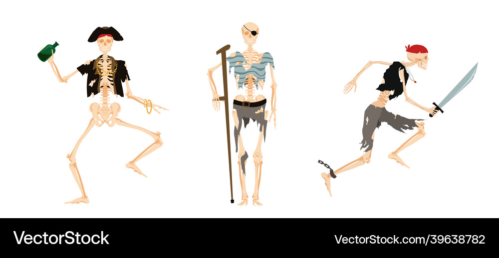 Skeletons pirates dead in decayed sea clothes Vector Image