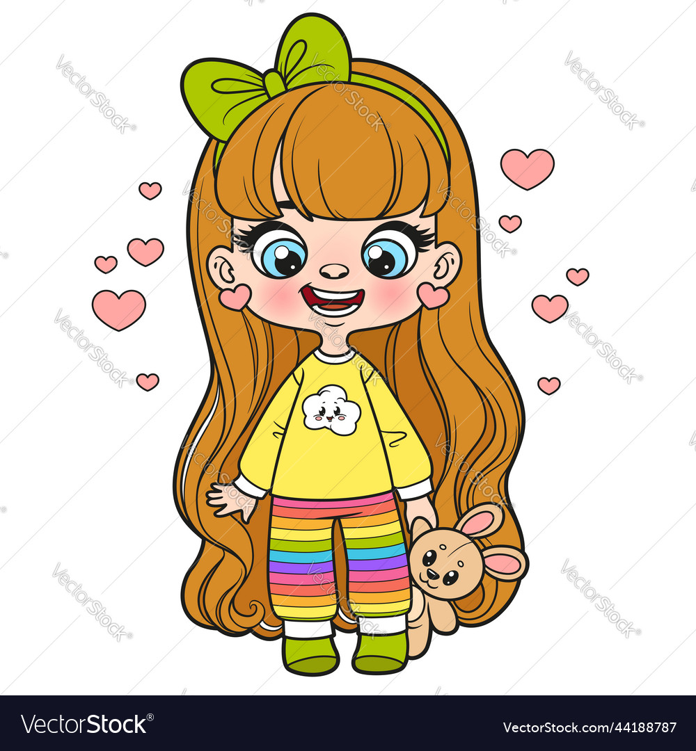 Cute Cartoon Long Haired Girl In Pajamas Vector Image