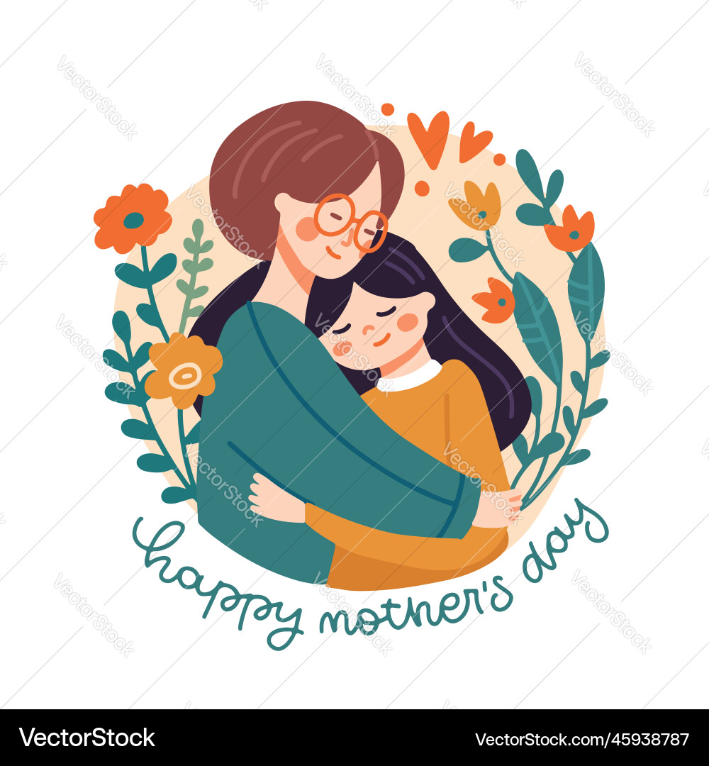 Mother hugging her daugther greeting card Vector Image