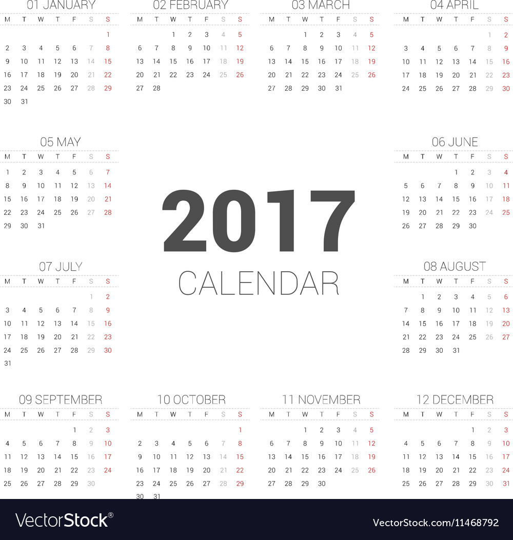 Calendar 2017 basic style Royalty Free Vector Image