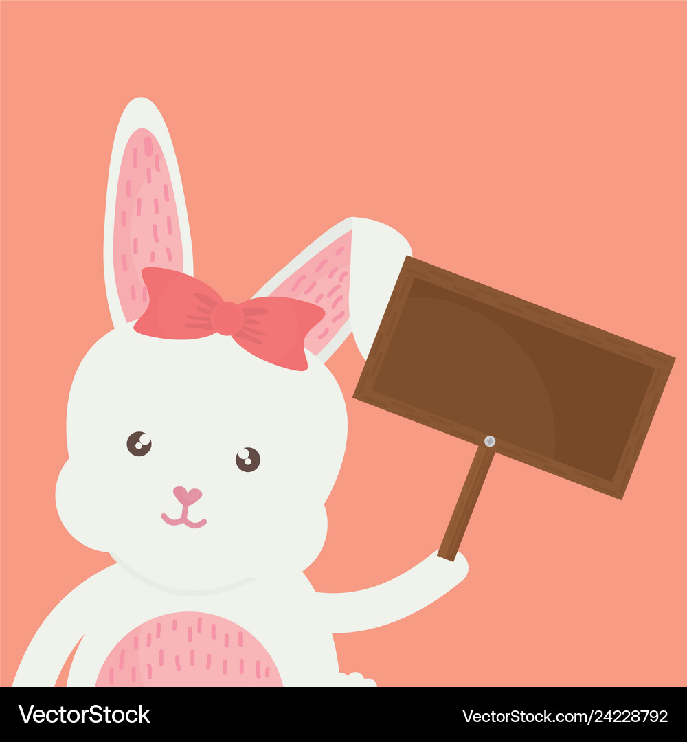 Cute rabbit with wooden label character Royalty Free Vector