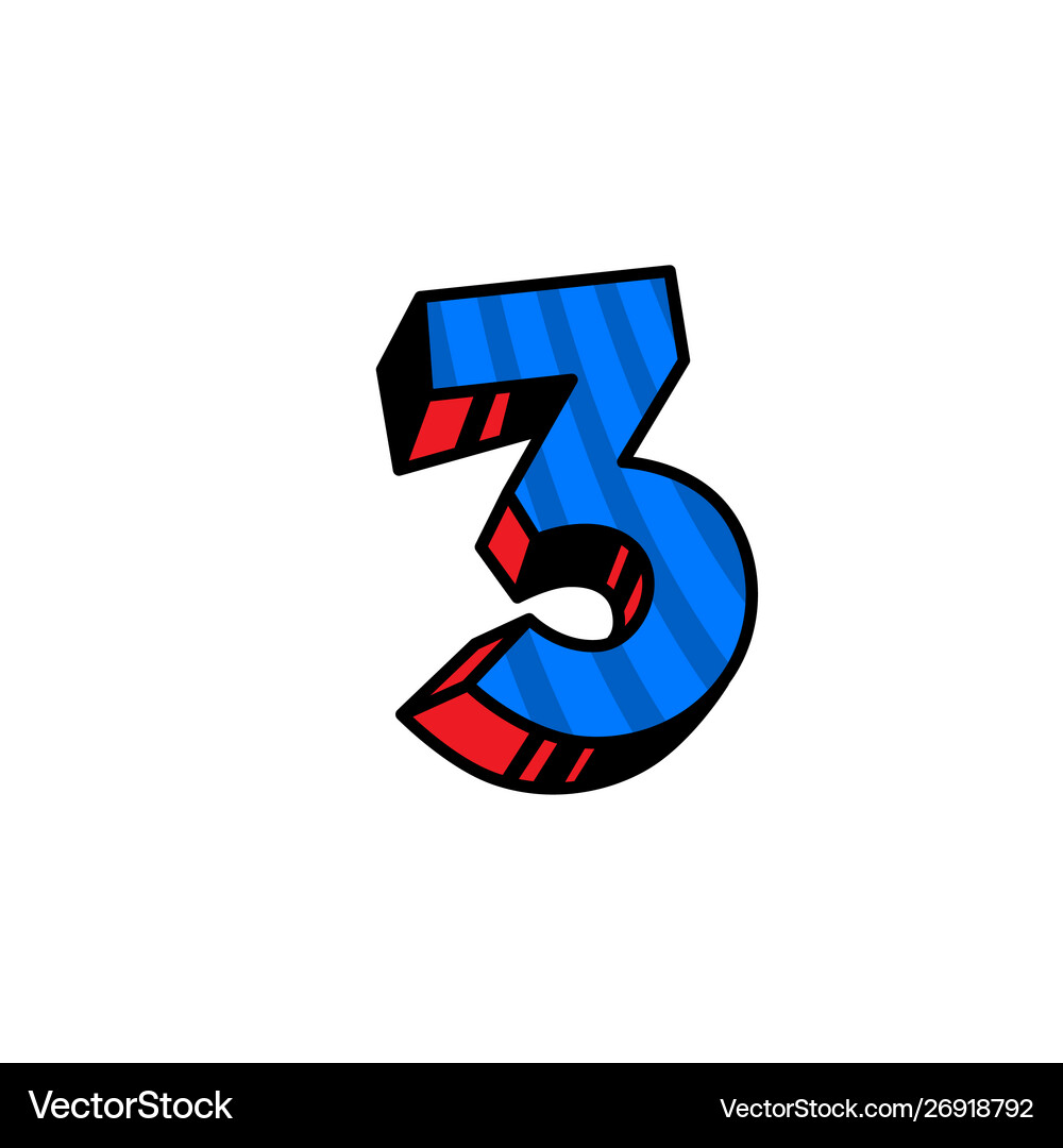 Figure 3 in cartoon style dark blue linear Vector Image