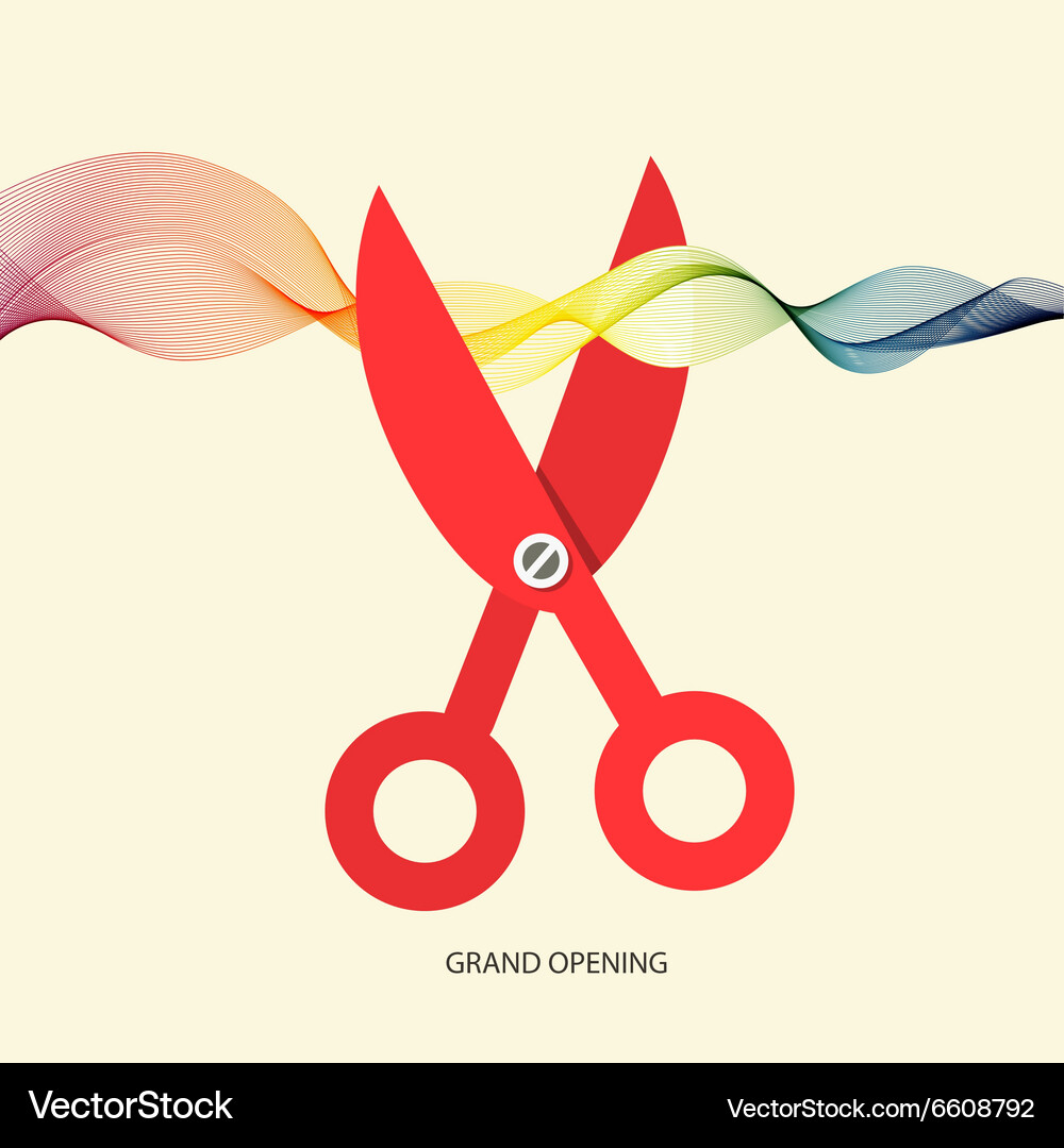 Grand opening with scissors and colorful wave Vector Image