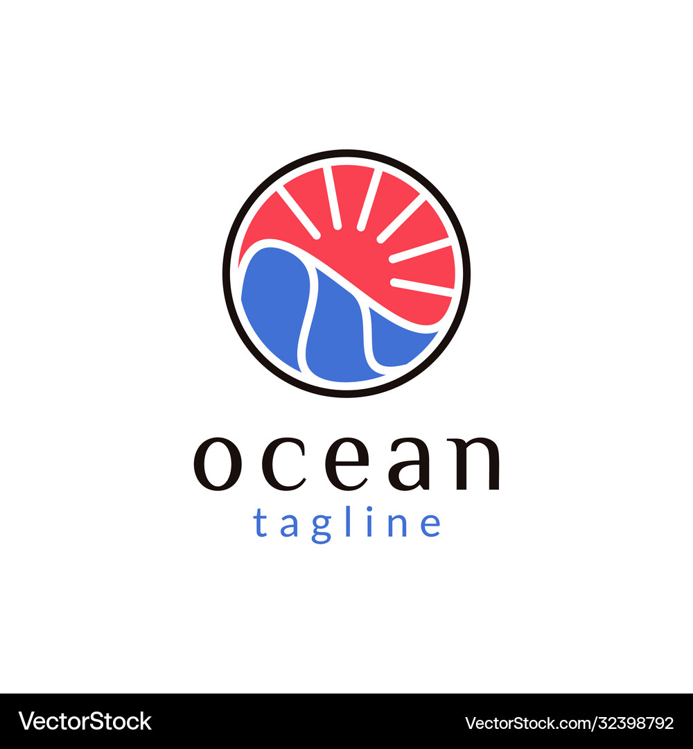 Simple logo design sea water and sun waves Vector Image